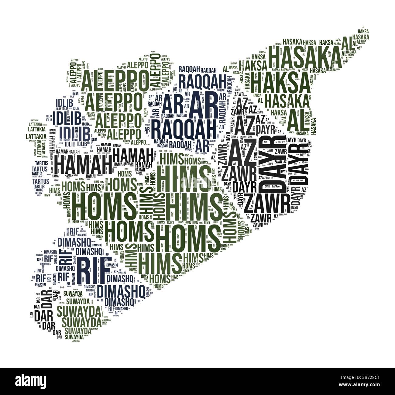 Syria Word Cloud. Country shape with region division. Syria typography ...