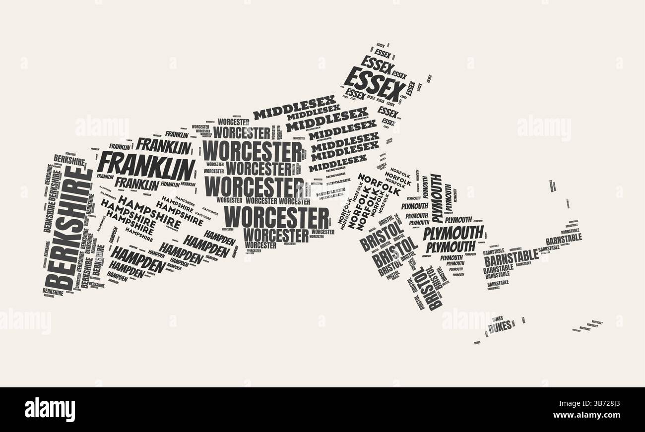 Massachusetts word cloud. State with counties division. Massachusetts ...