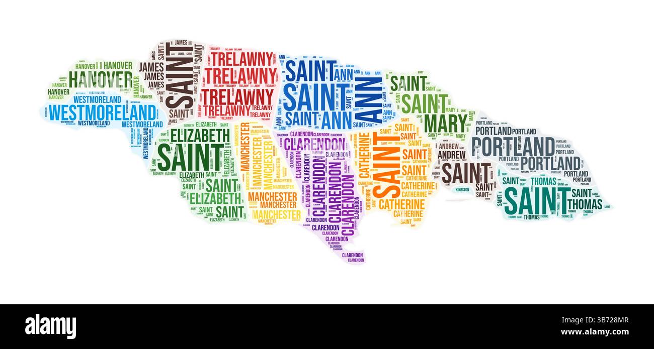 Jamaica region word cloud. Country shape design. Jamaica colored ...