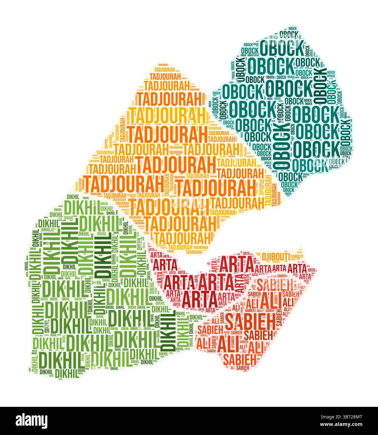 Djibouti region word cloud. Country shape design. Djibouti colored ...