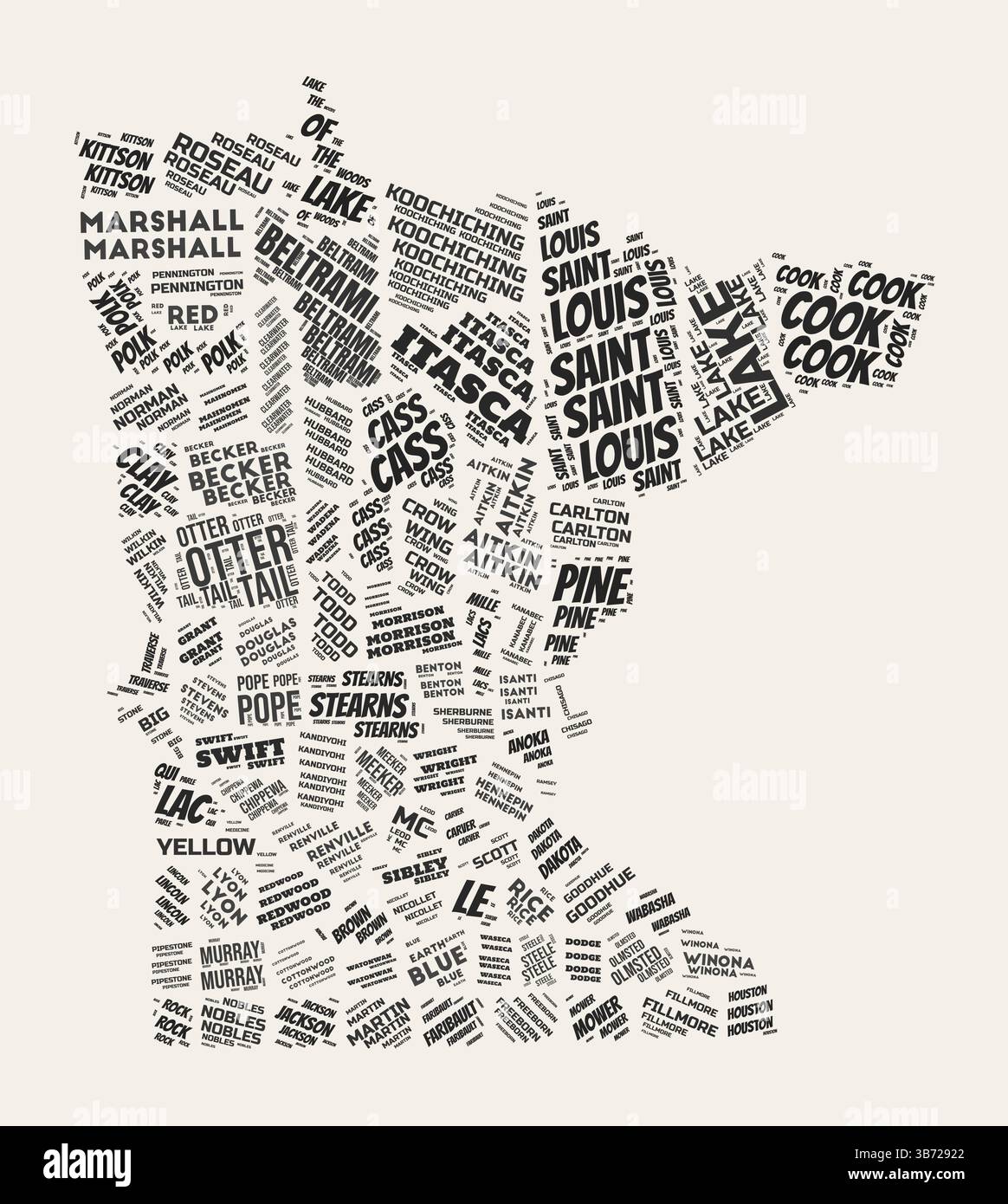 Minnesota Word Cloud. State with counties division. Minnesota ...