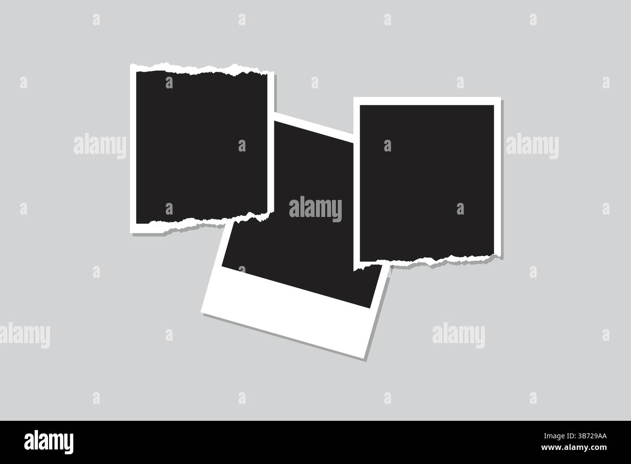 Set of various polaroid photo frames with adhesive tape on a transparent background. Minimalist ...