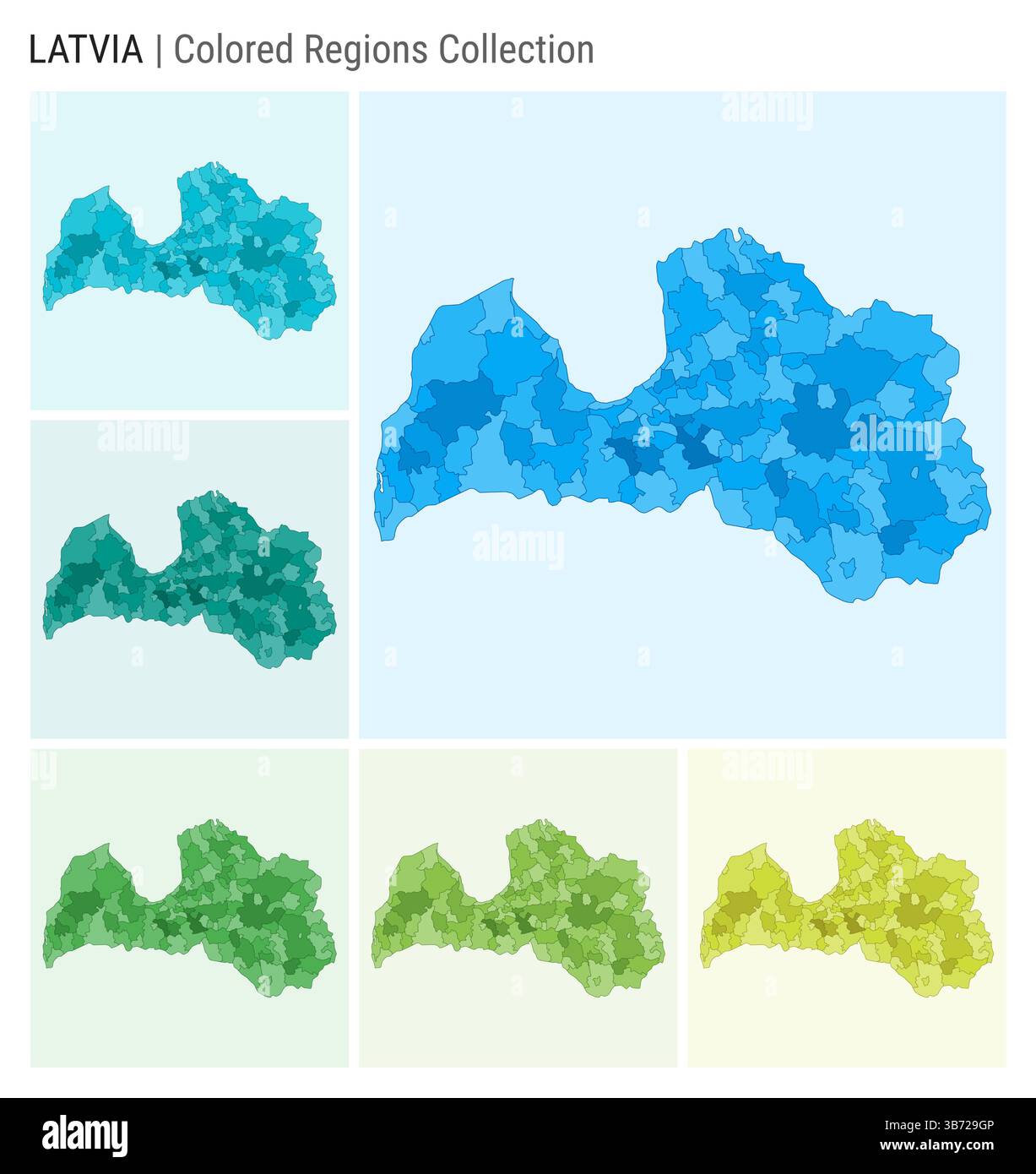 Latvia map collection. Country shape with colored regions. Light Blue ...