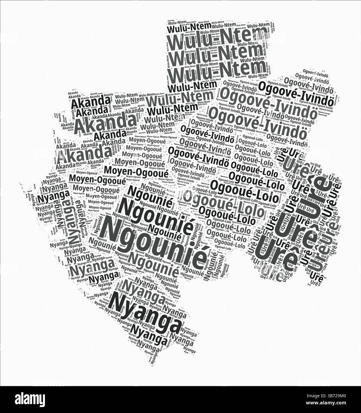 Gabon Text Style Regions. Country region names word clouds in French ...