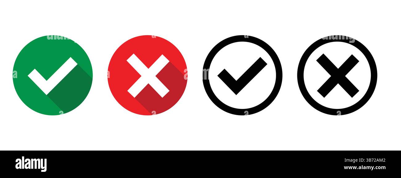 Check box list icons set, green and red isolated on white background ...