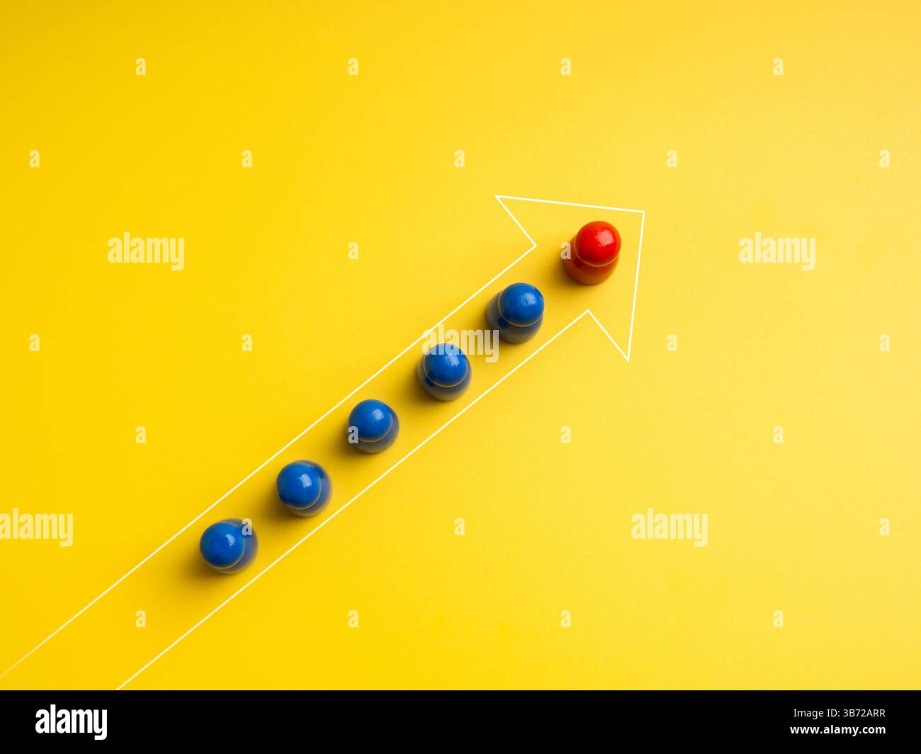 Boss and employee, the red one leading at front the group of blue peg ...