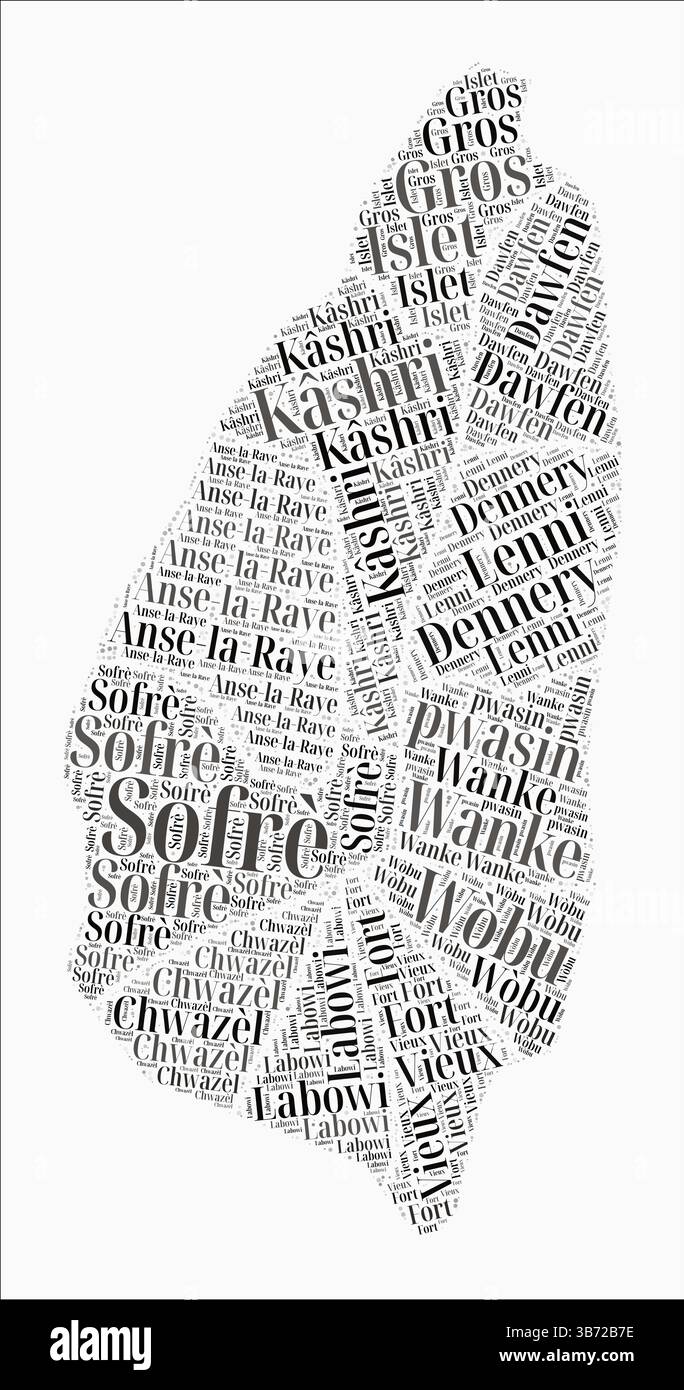 Saint Lucia Text Style Regions. Country region names word clouds in ...
