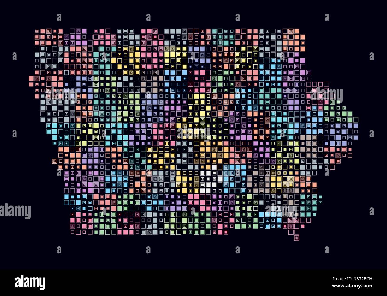 Iowa, shape of the state built of colored cells. Digital style map of ...