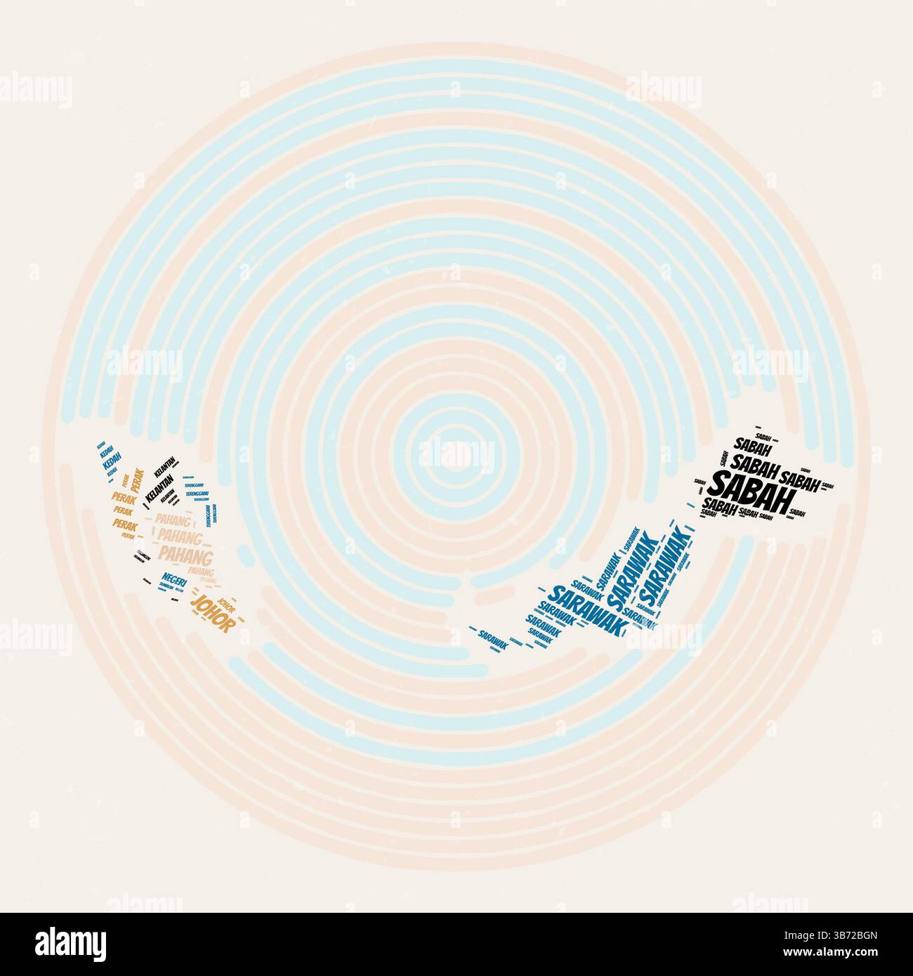 Malaysia Round Poster. Typography style image of Country. Regions word ...