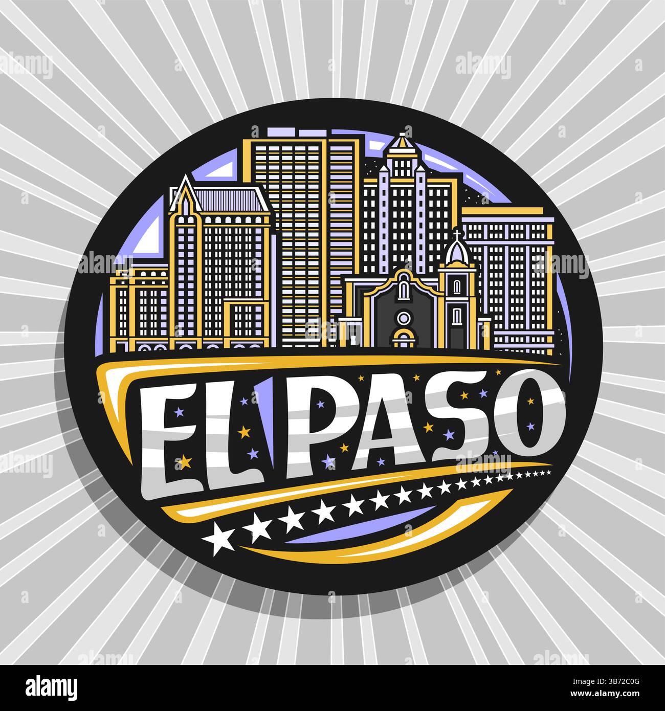 Vector logo for El Paso, black decorative label with line illustration ...