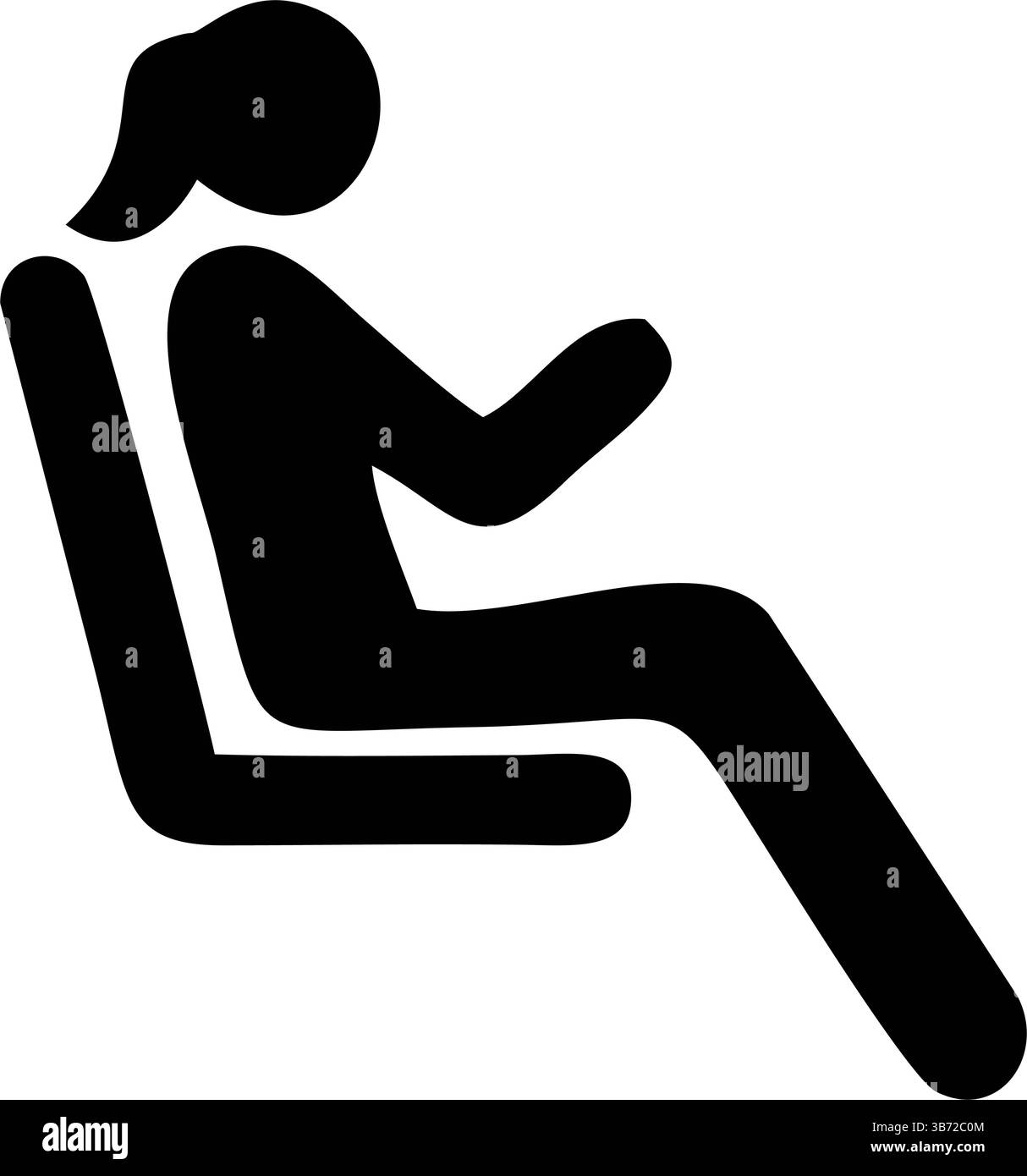A simple, black silhouette icon of a woman seated in a chair Stock ...