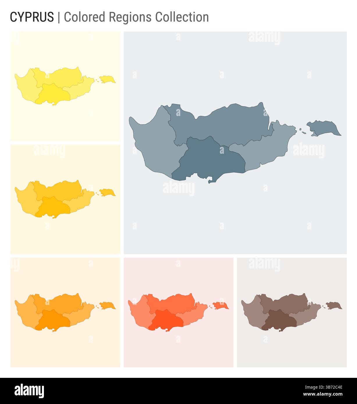 Cyprus map collection. Country shape with colored regions. Blue Grey ...