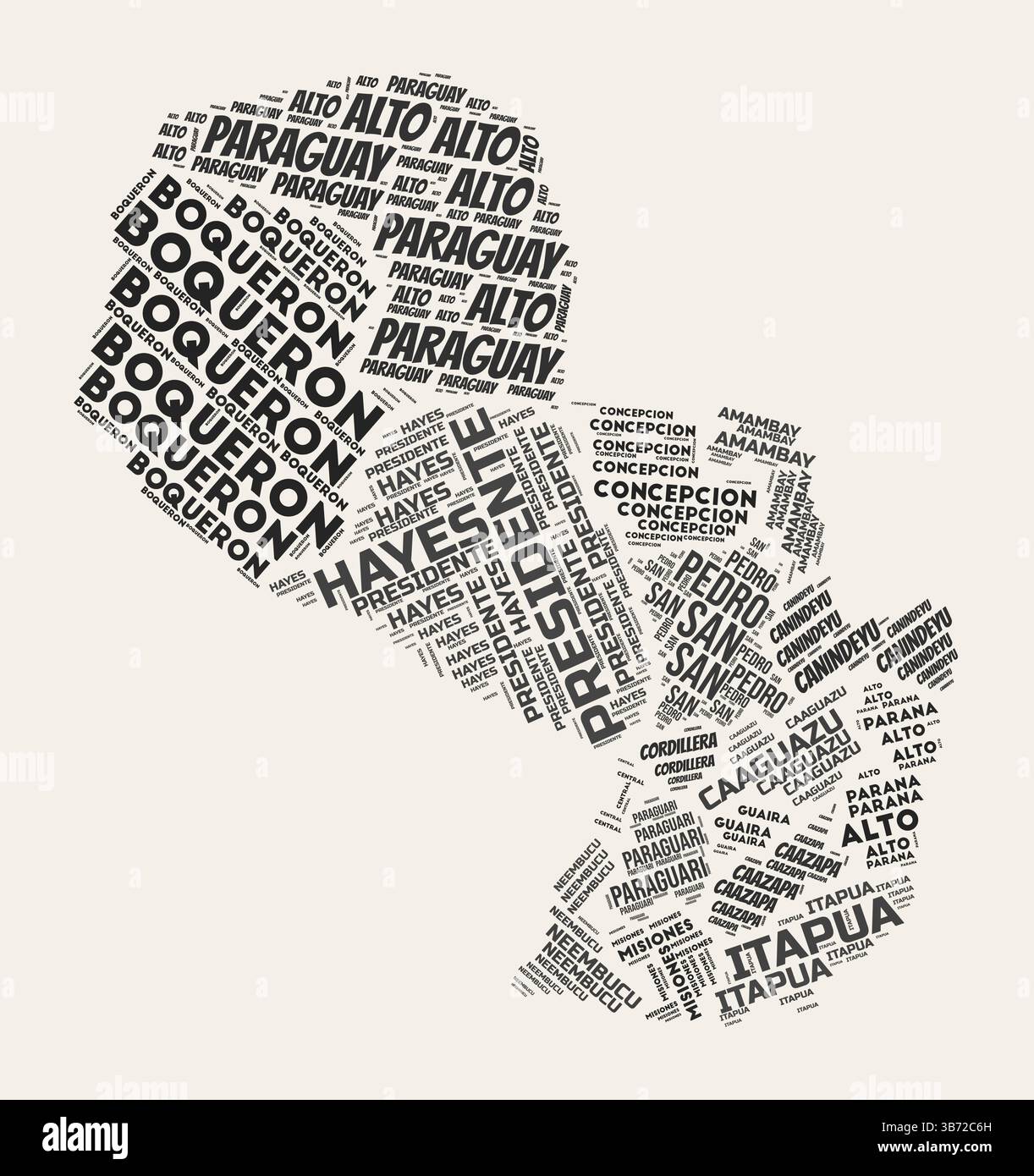 Paraguay Word Cloud. Country with regions division. Paraguay ...