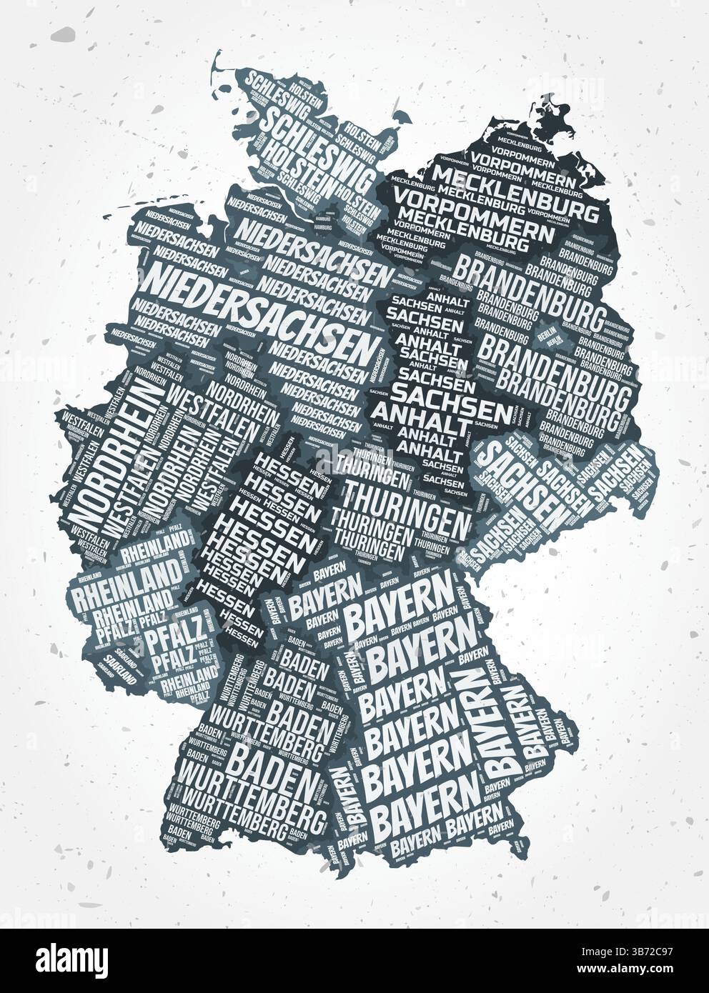 Germany regions word clouds. Country shape on textured background ...