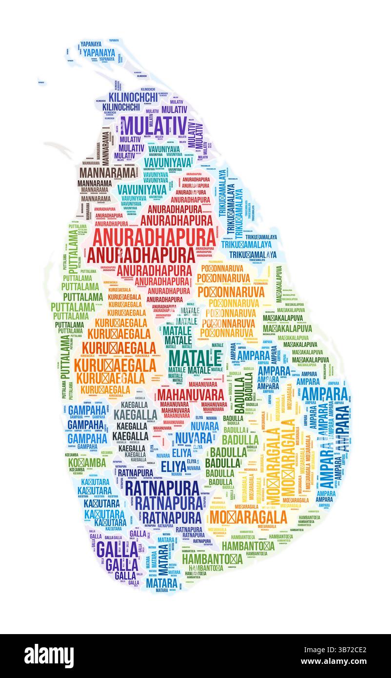 Sri Lanka region word cloud. Country shape design. Sri Lanka colored ...