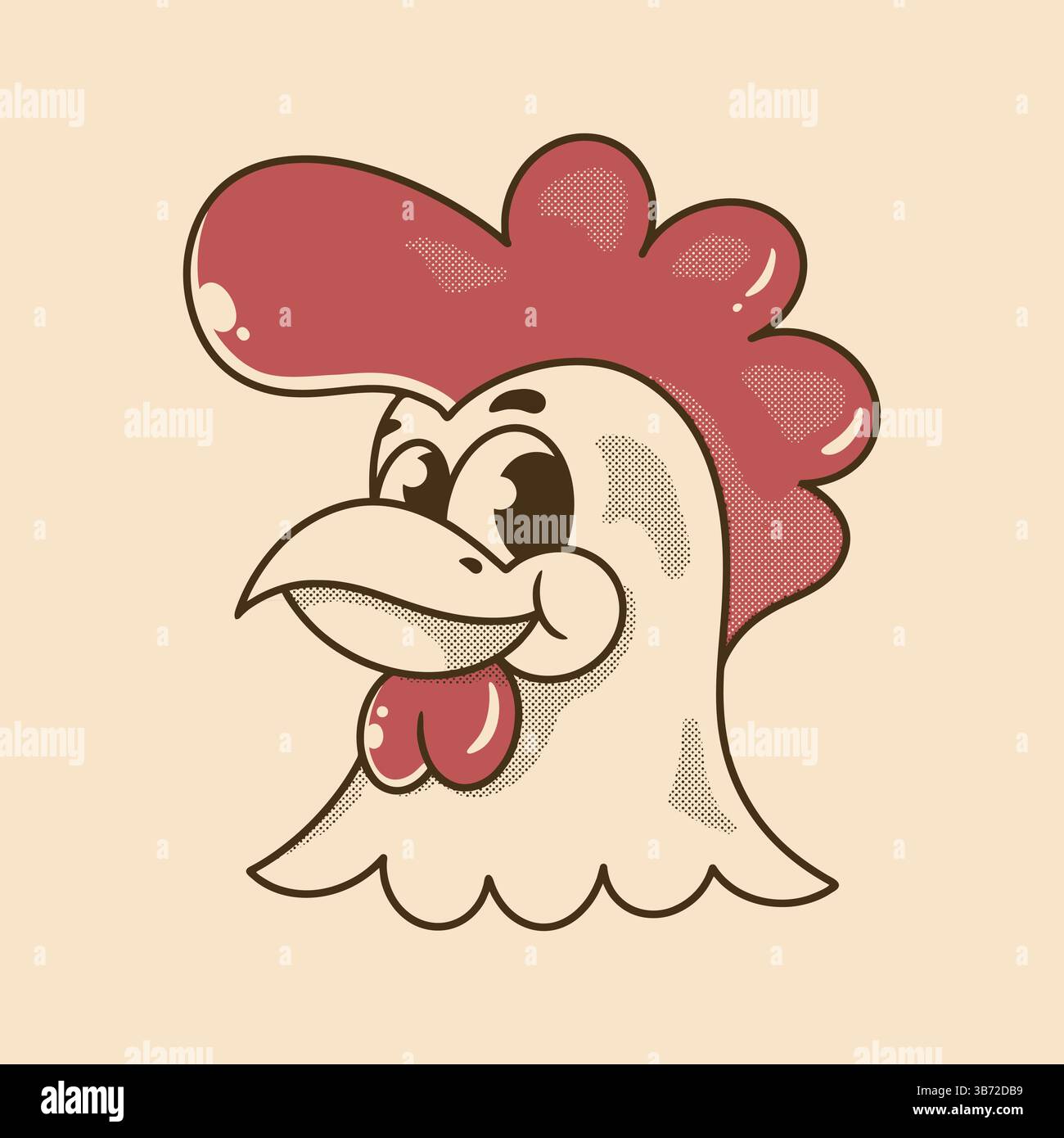 A fun and vintage style rooster head illustration with cheerful ...