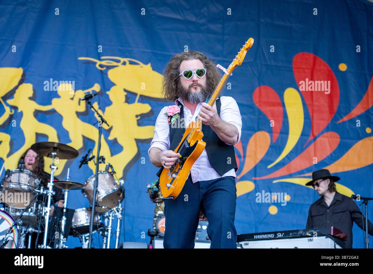 Jim James, left, and Bo Koster of My Morning Jacket perform during the ...