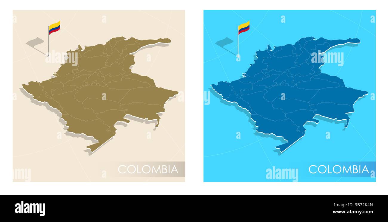 Colombia country flag installed on geographic positioning map point of ...