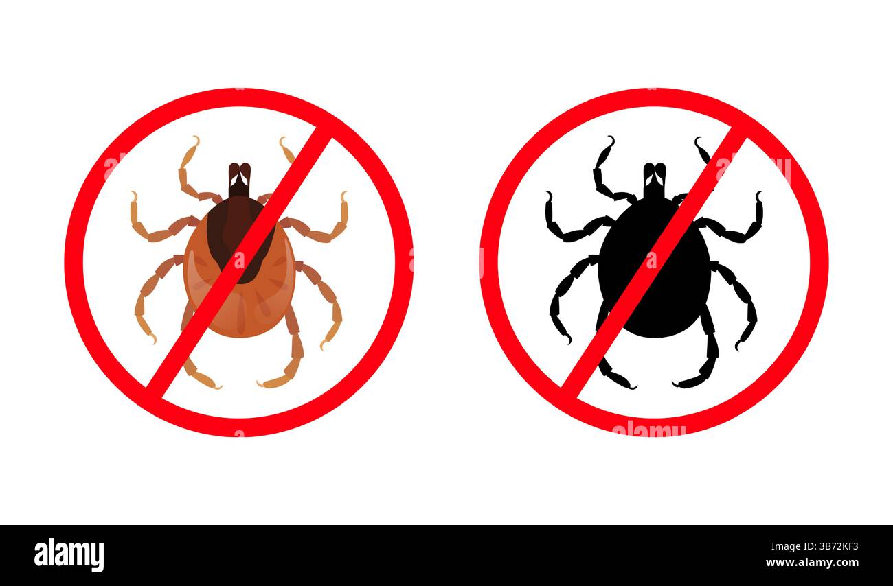 Red prohibition sign crossing out a mite or tick, dangers of Lyme ...