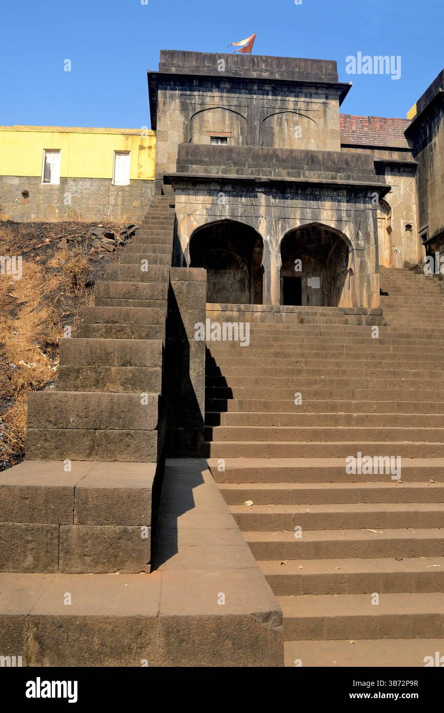 Steps at the back of Someshwar temple, near Mahuli Sangam, Satara ...