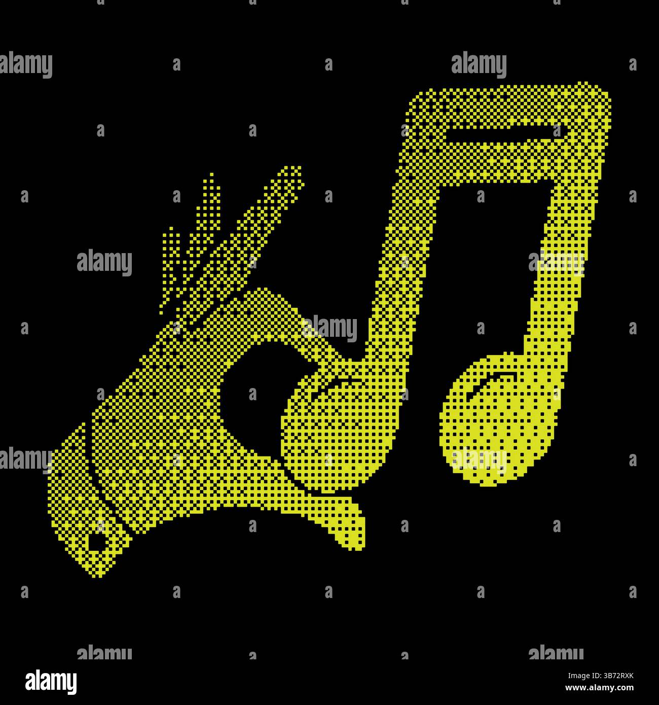 Pixel musical note halftone silhouette icon. Composer hand puts musical ...