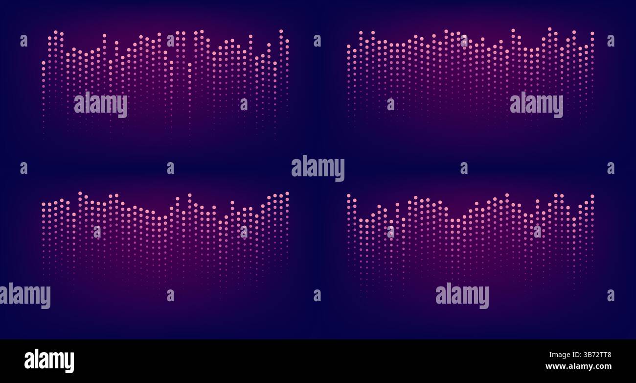 Set of disco sound tracks with variable frequencies. Wave signal with high low waveform ...