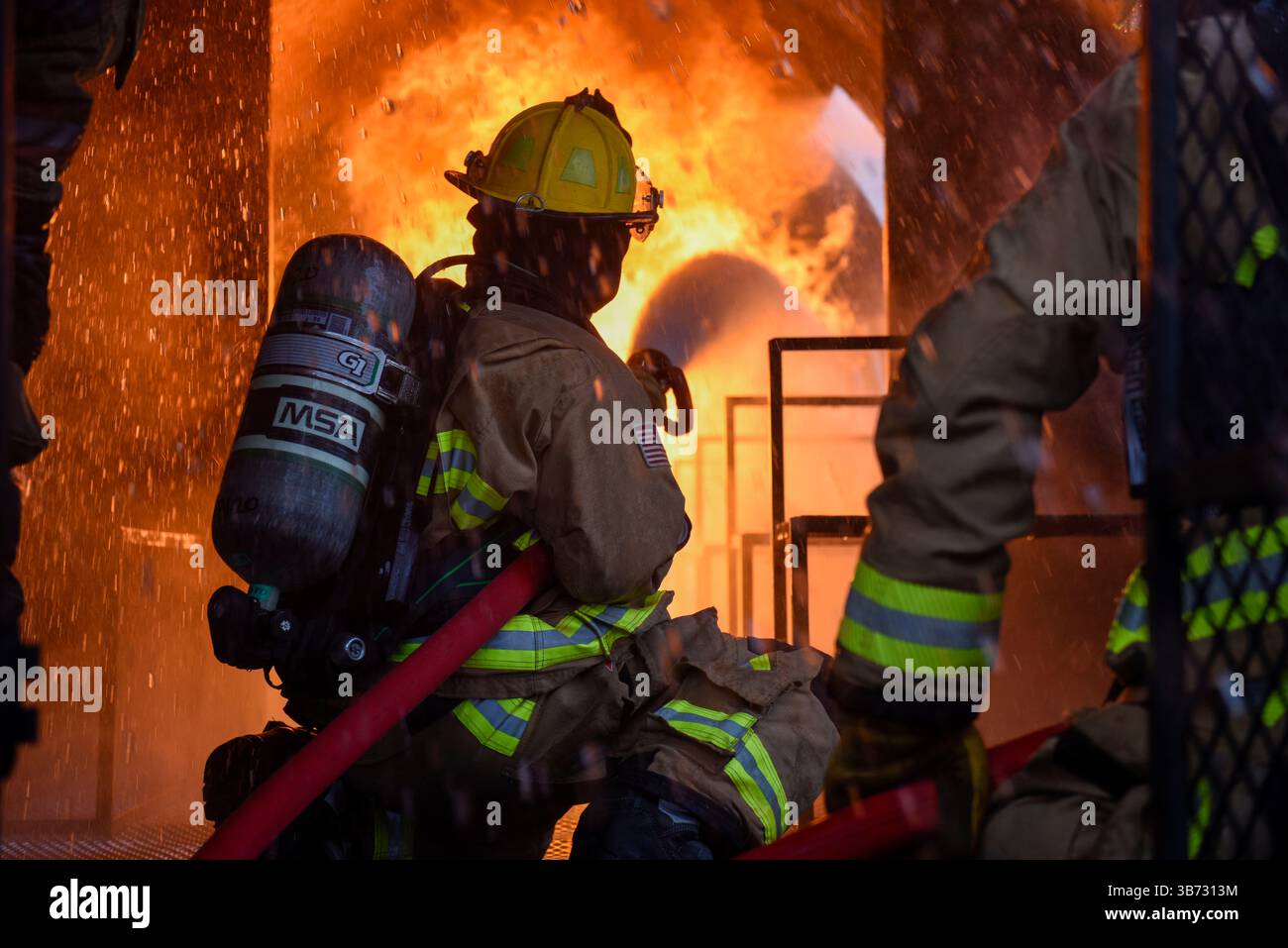A U.S. Air Force fire fighter, assigned to the Ohio National Guard’s ...