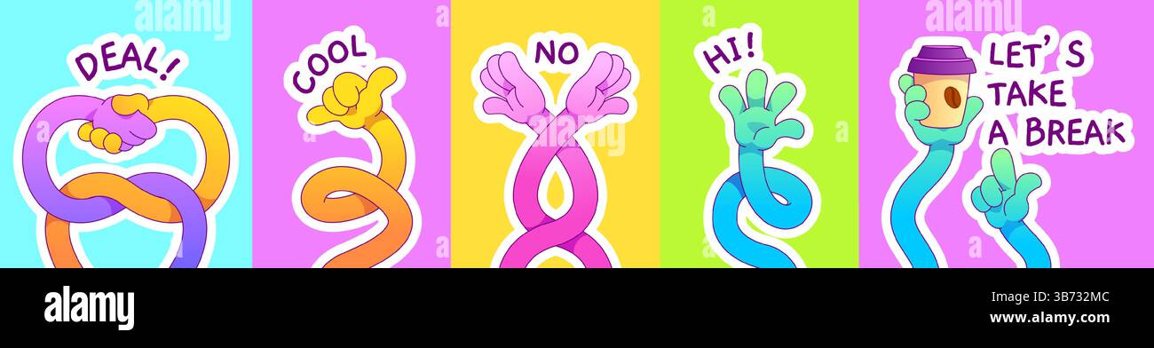 Flexible cartoon hands gestures set - handshake deal and cool sign ...
