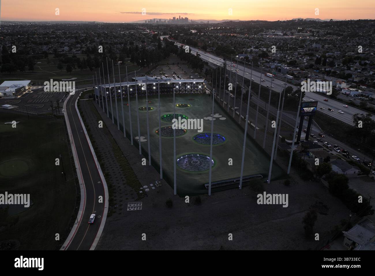 An aerial view of Topgolf, Monday, April, 28, 2025, in Montebello, Calf ...