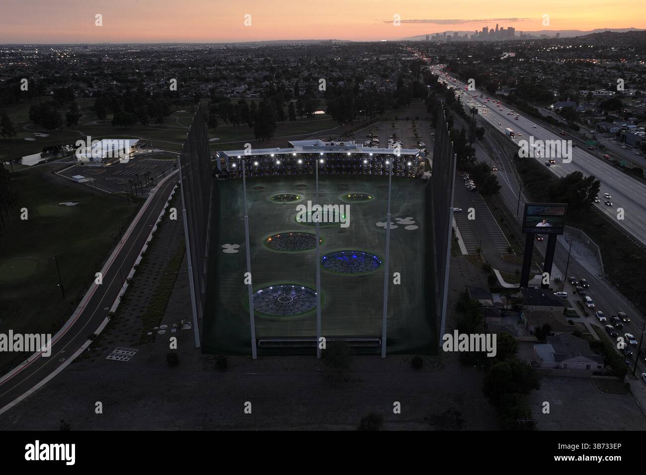 An aerial view of Topgolf, Monday, April, 28, 2025, in Montebello, Calf ...