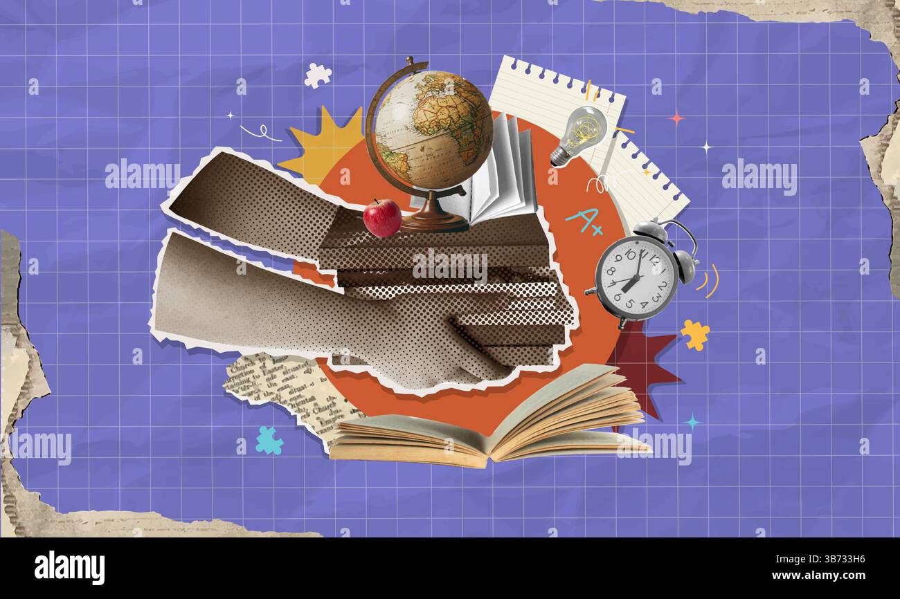 Back to school themed artistic montage with education symbols. Vector ...