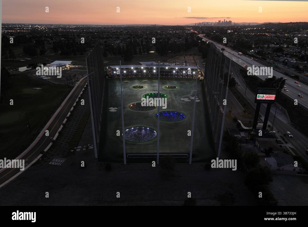 An aerial view of Topgolf, Monday, April, 28, 2025, in Montebello, Calf ...