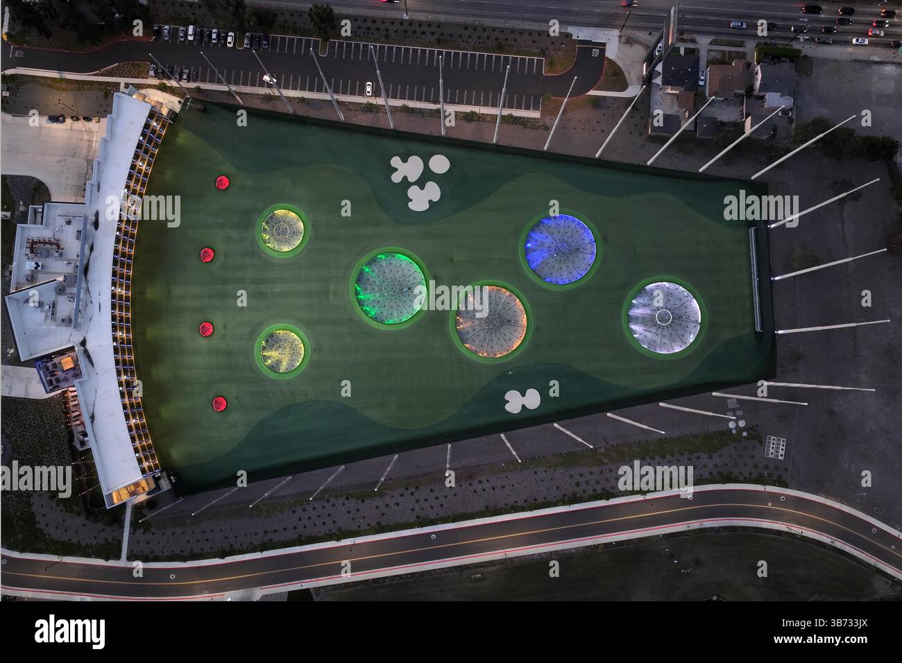 An aerial view of Topgolf, Monday, April, 28, 2025, in Montebello, Calf ...