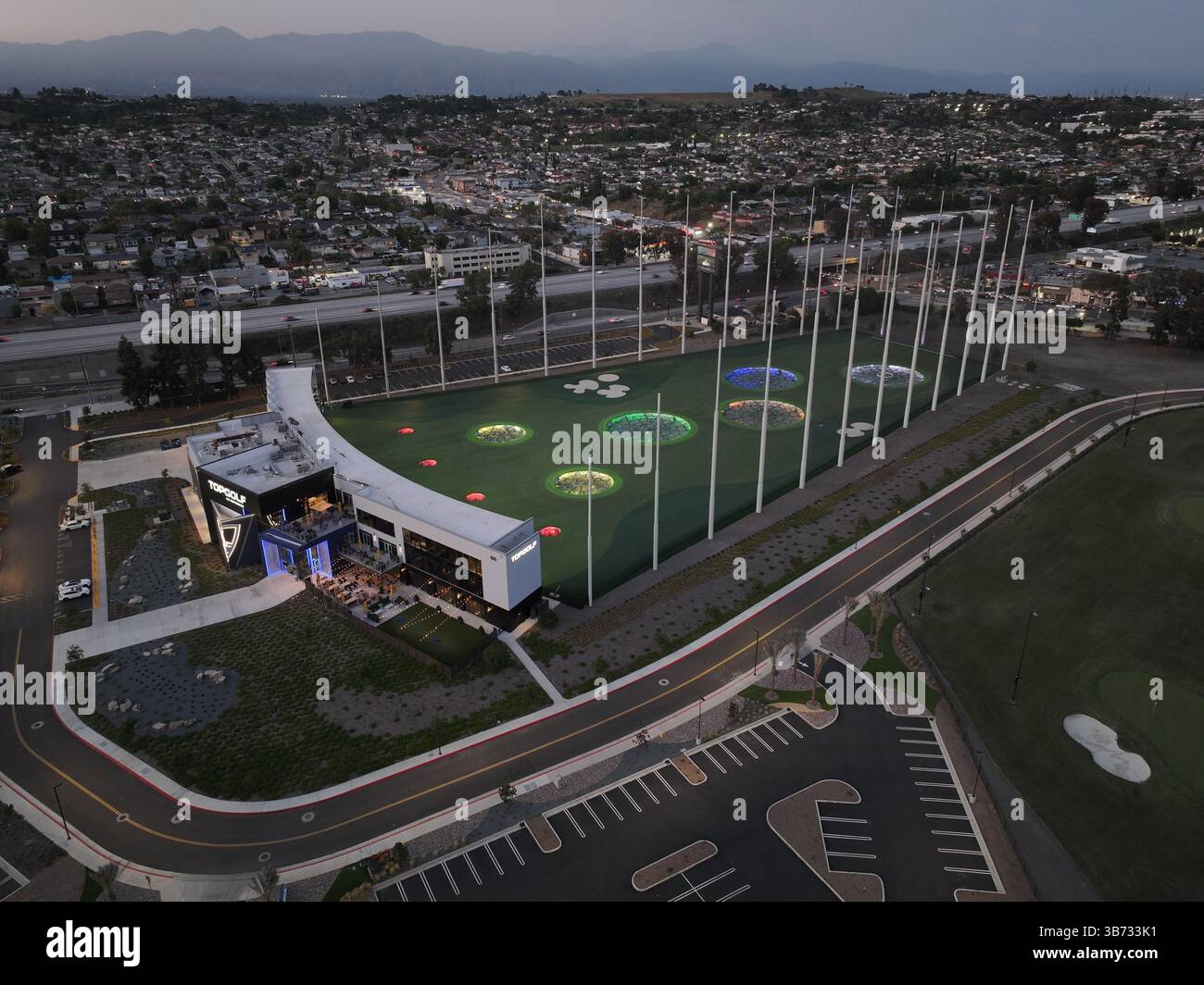 An aerial view of Topgolf, Monday, April, 28, 2025, in Montebello, Calf ...