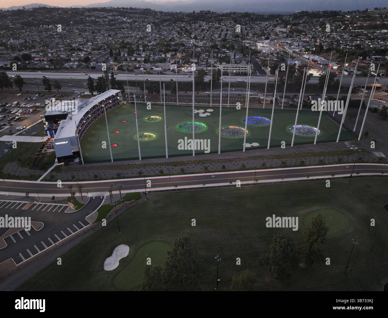 An aerial view of Topgolf, Monday, April, 28, 2025, in Montebello, Calf ...
