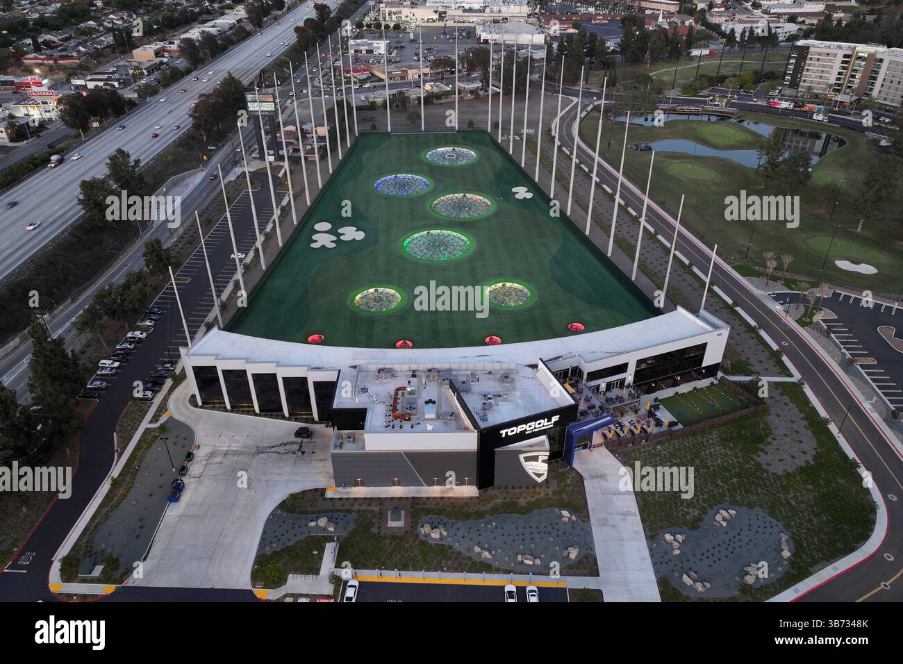 Montebello, United States. 28th Apr, 2025. An aerial view of Topgolf ...