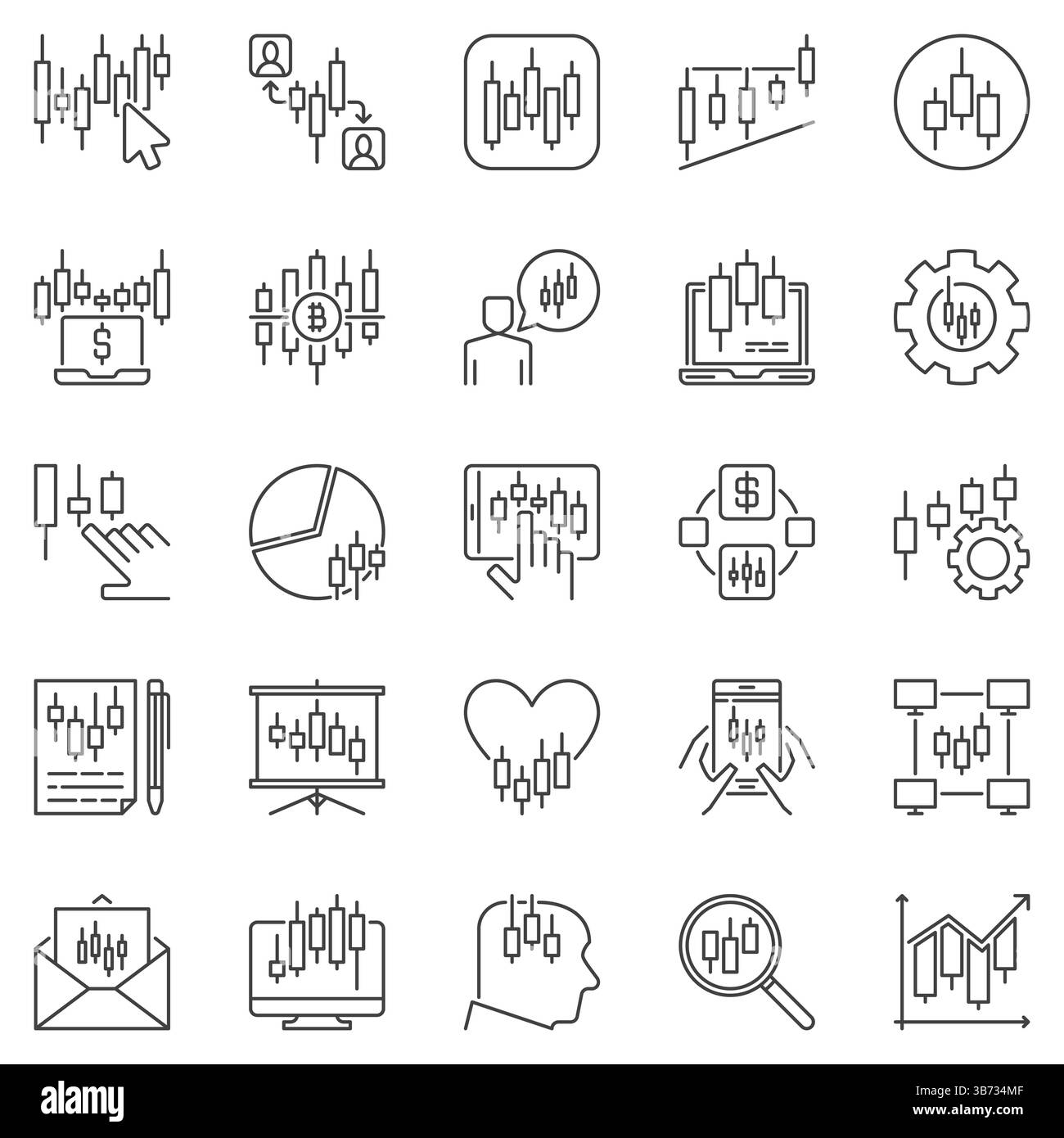 Stock Market and Trading outline icons set - Stock Exchange Traders and Investors concept vector ...