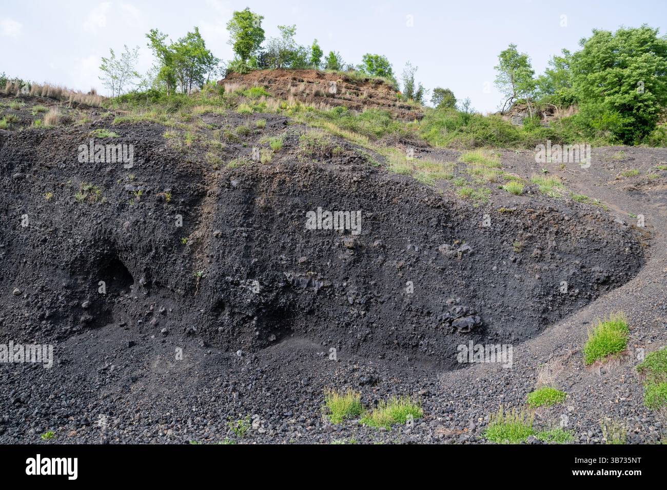 Stratification layers of an ancient volcanic flow, volcanic rock ...