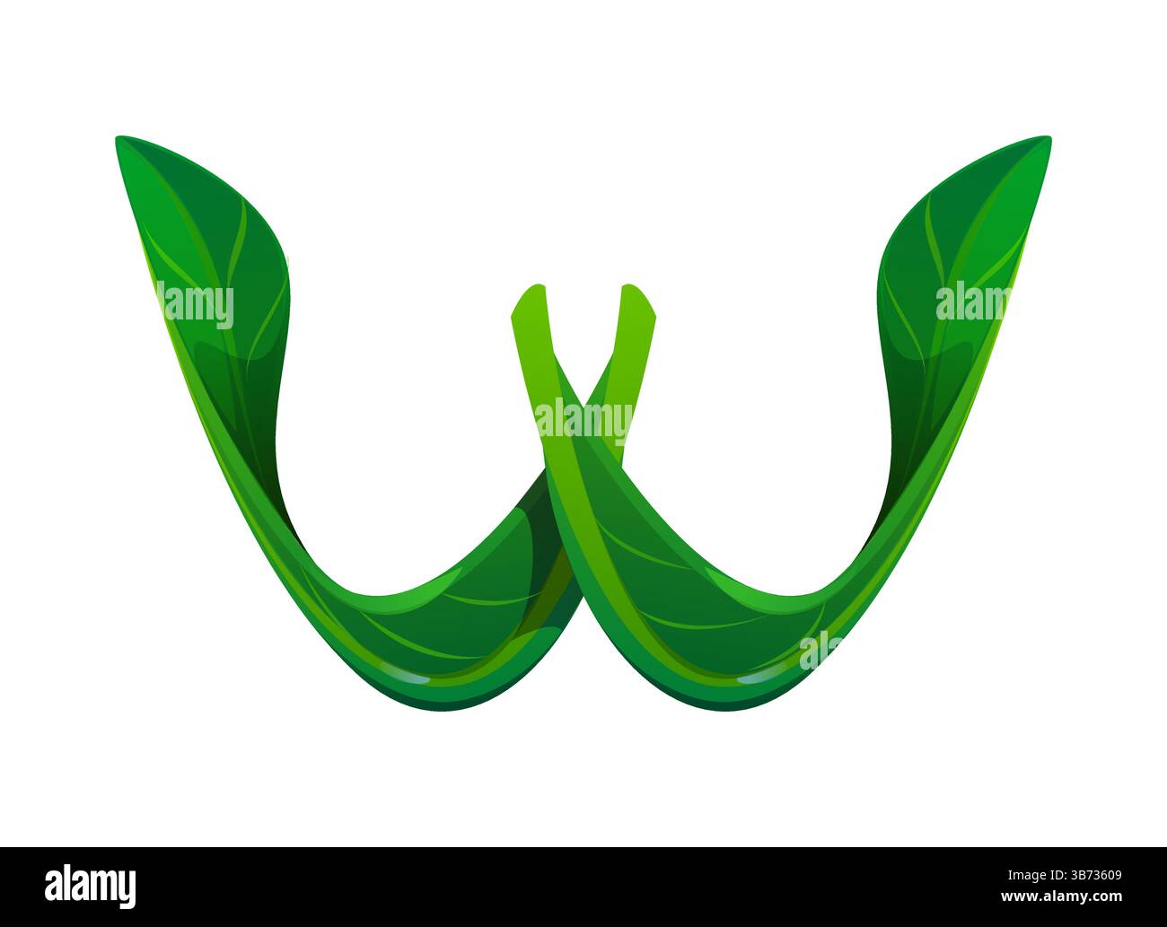 Fresh green leaf font letter W. Plant English alphabet typeface symbol ...