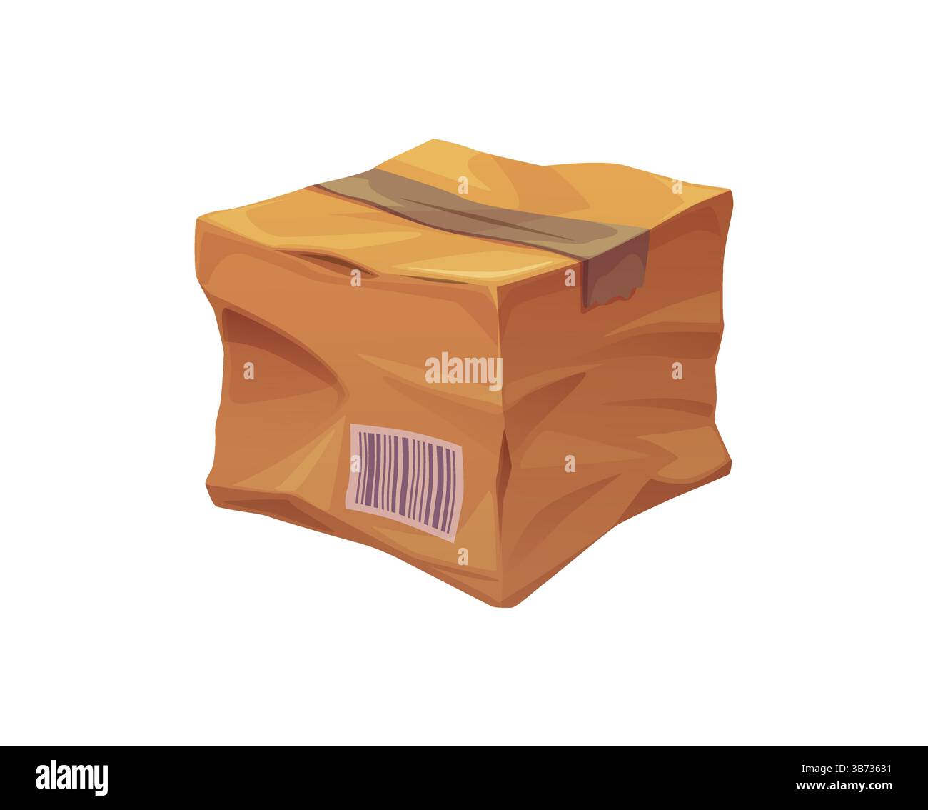 Damaged, crumpled and broken delivery cardboard box package, crushed ...