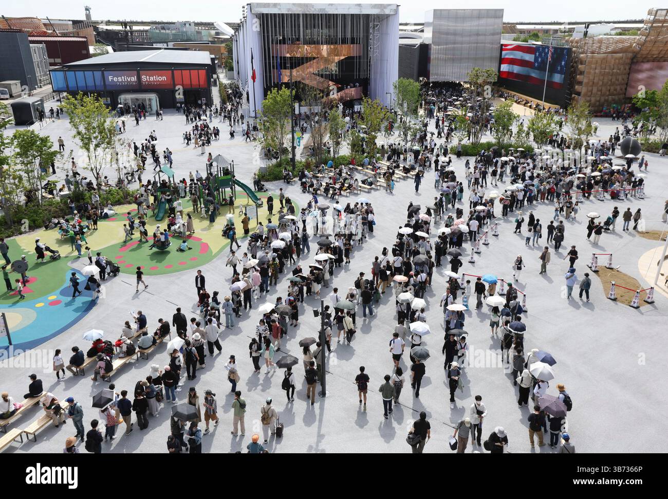 A photo shows the venue of Expo crowded during Golden Week at Expo 2025 ...