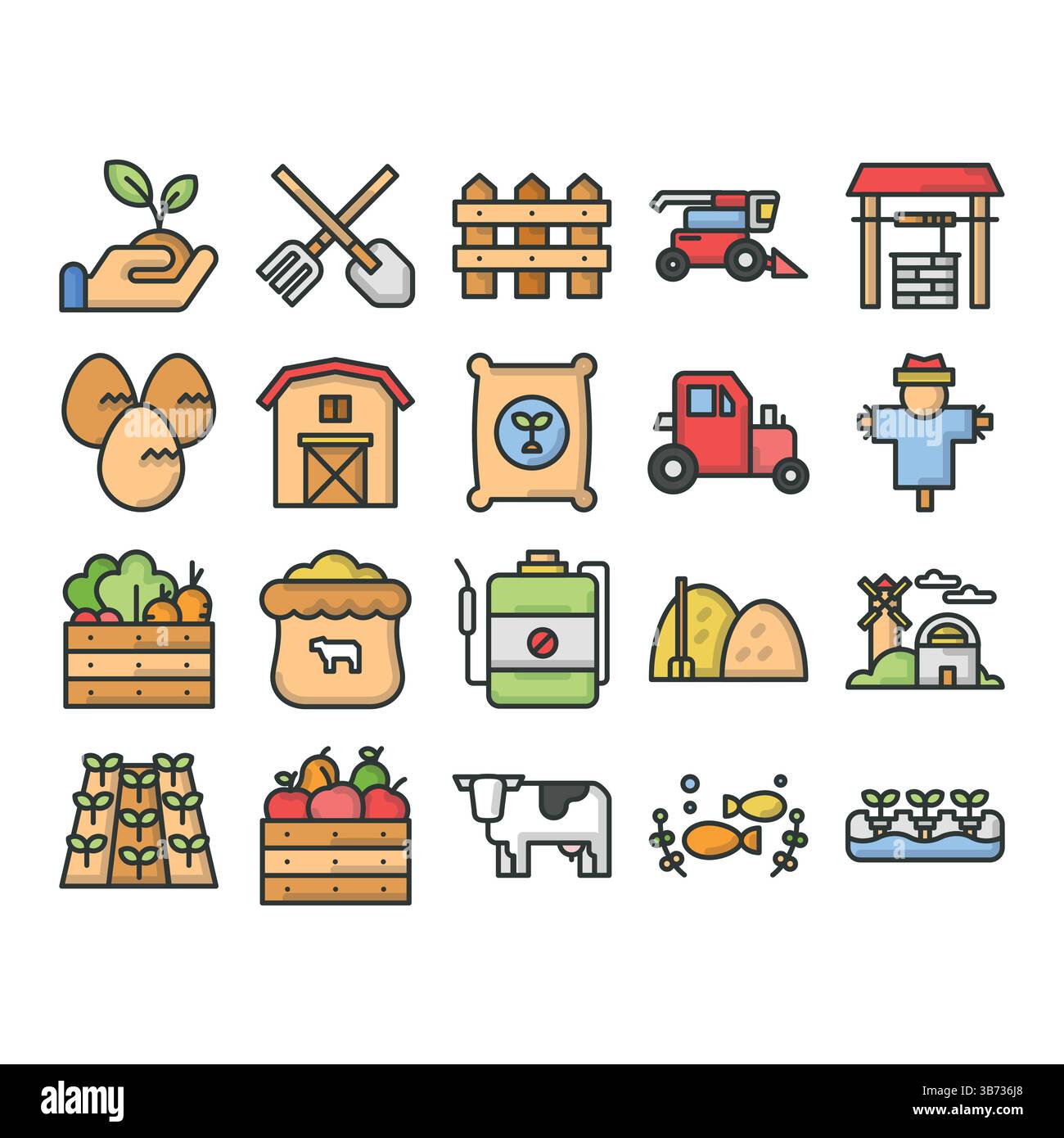 Farm Icons Set – Agriculture, Livestock, Equipment, and Rural Life ...