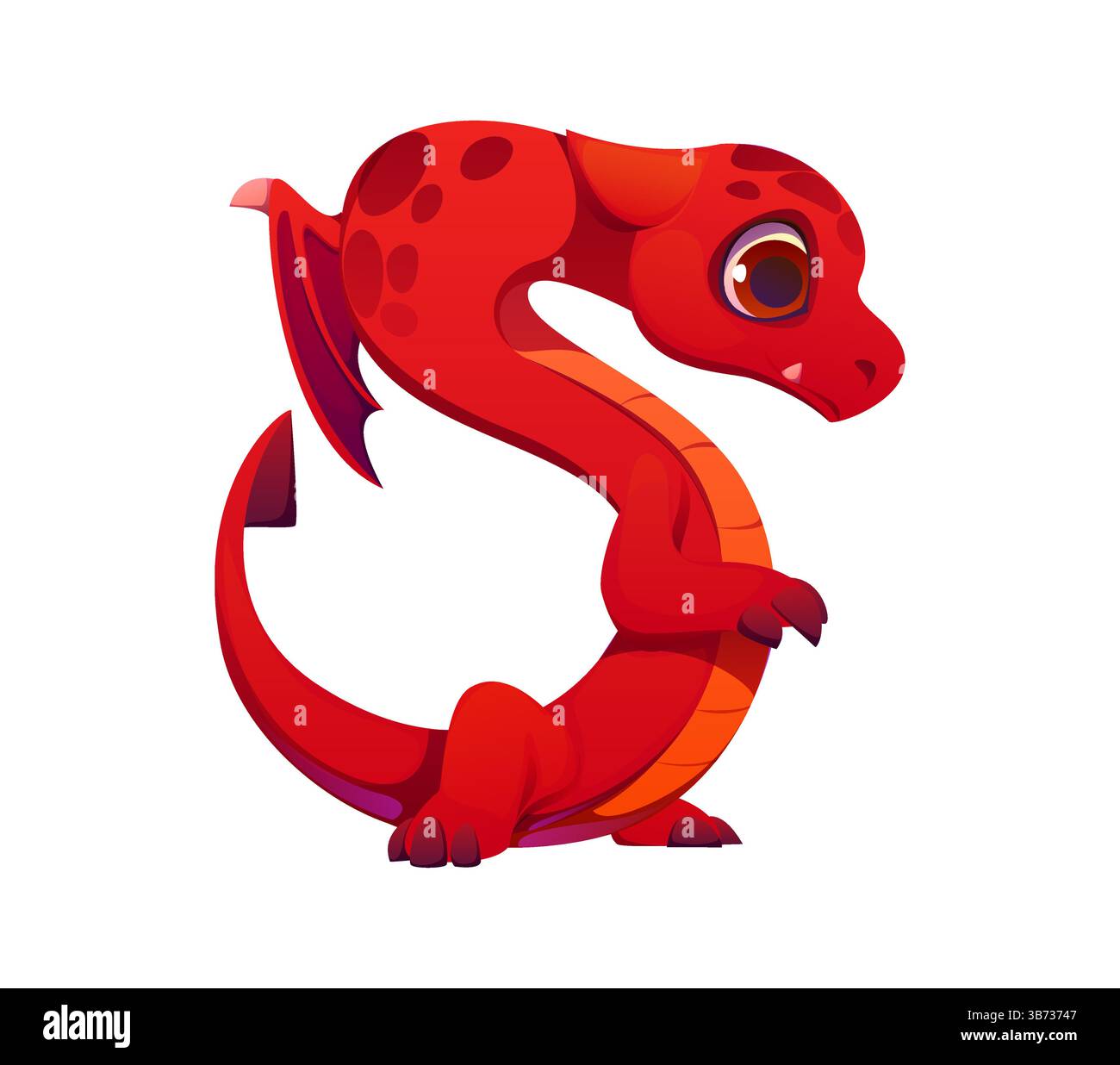 Fantasy red dragon character font letter S. Fairy animal character kids ...