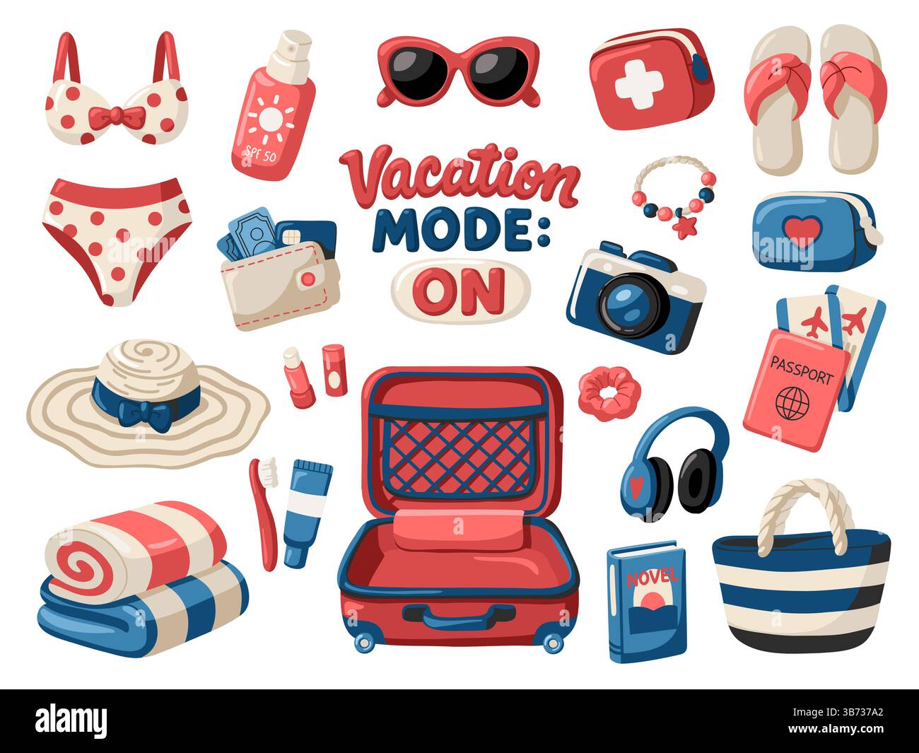 Full Summer Travel Essentials Set. Suitcase for travel and vacation ...