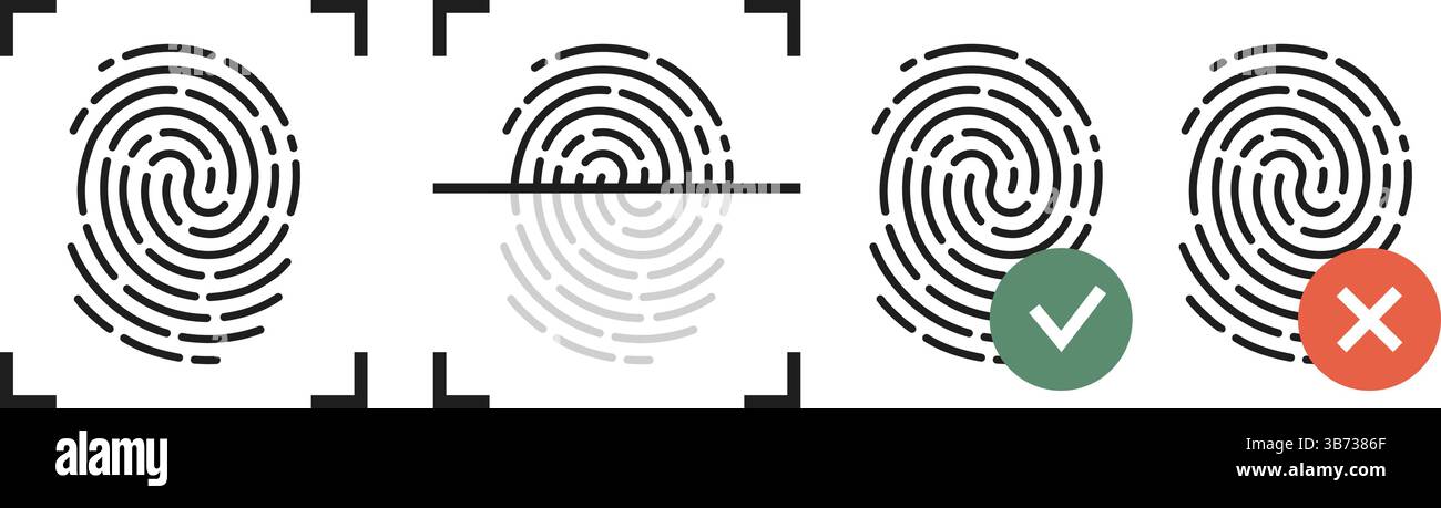 Fingerprint scanning with green flag or red cross. Biometric unique ...