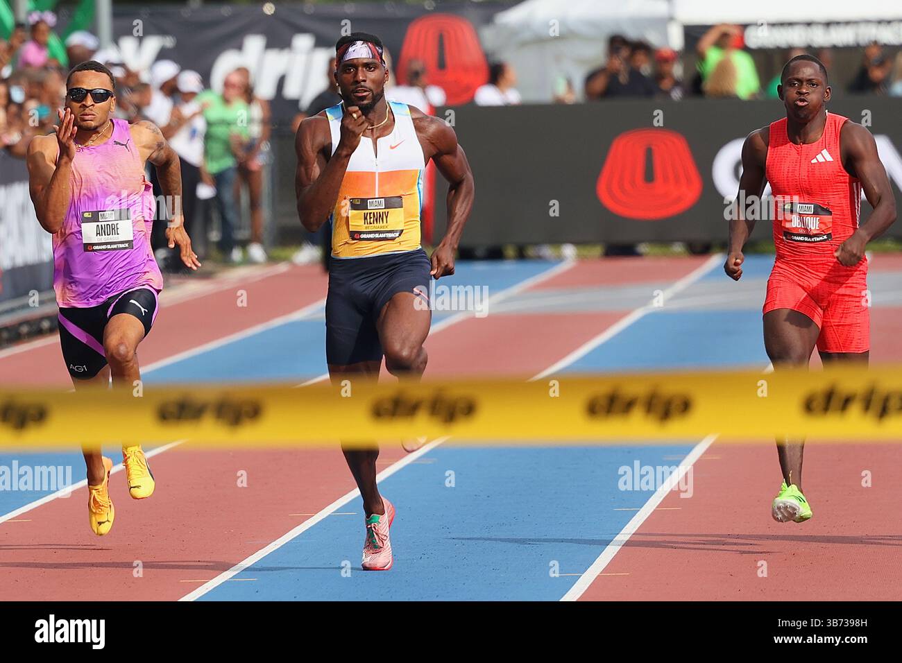 Kenny Bednarek (center) wins the Men’s 200 meters at the Ansin Sports ...