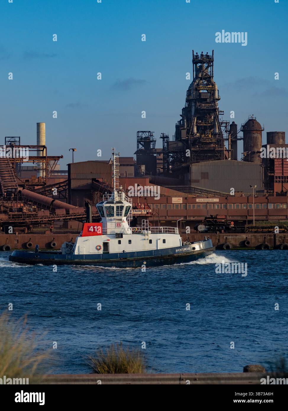 Blast furnace and general view of the Arcelor Mittal Dunkirk steelworks ...