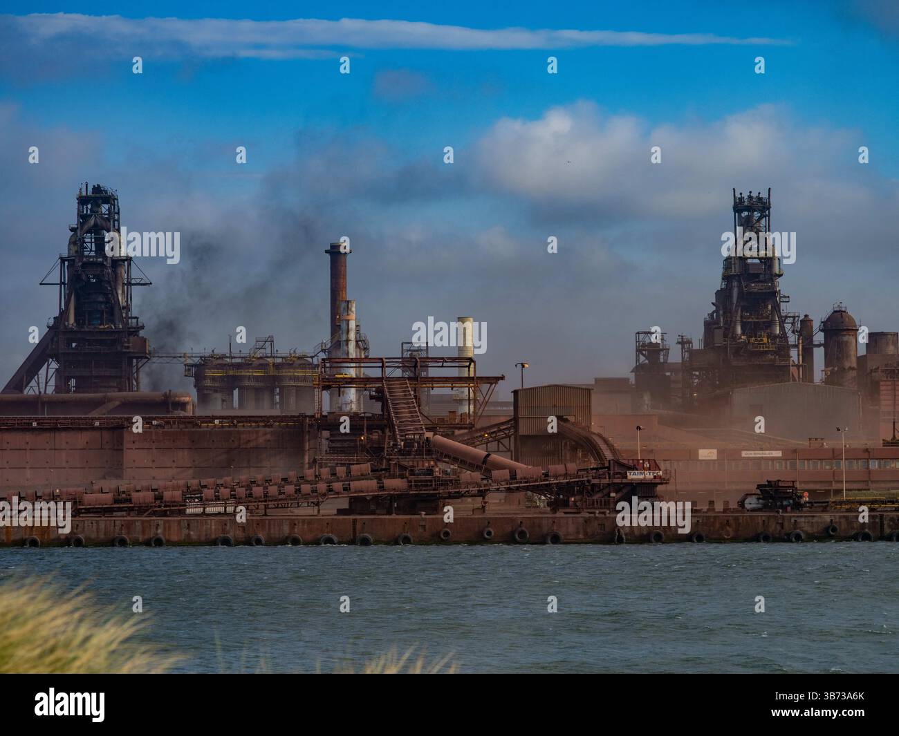 Blast furnace and general view of the Arcelor Mittal Dunkirk steelworks ...