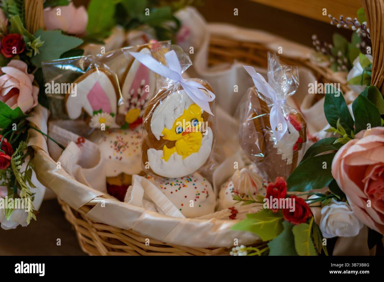 Easter food basket for blessing in church, catholic eastern european ...