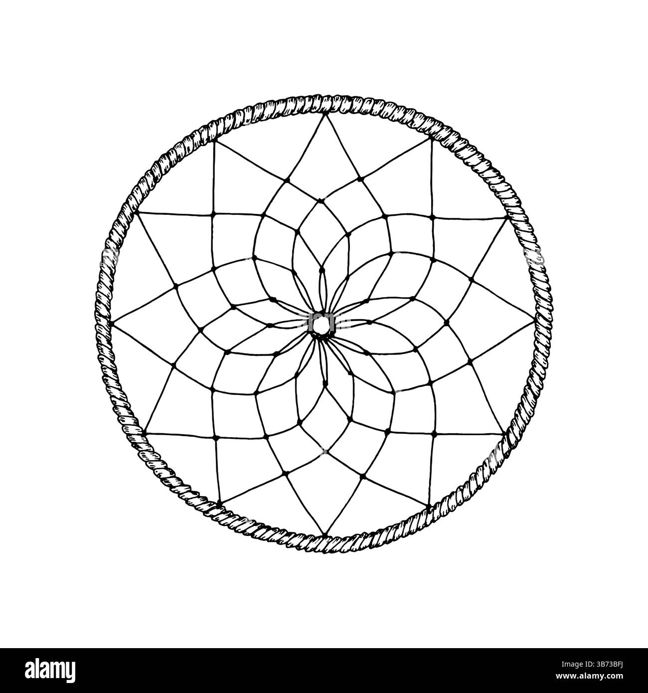 Vector illustration of a hand drawn dreamcatcher ring in black and ...